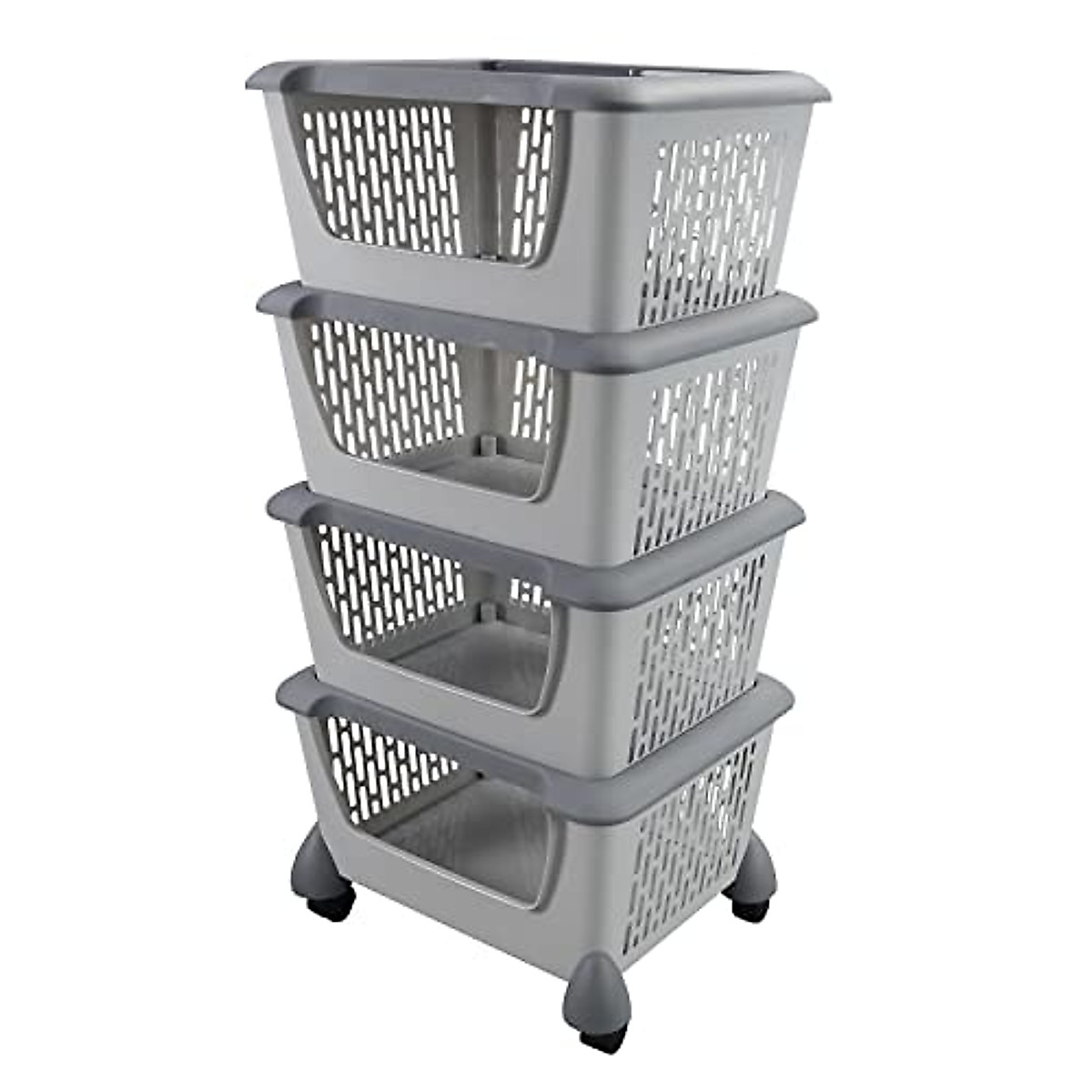 Obstnny 4 Pack Stacking Storage Bins, Multipurpose Large Plastic Baskets