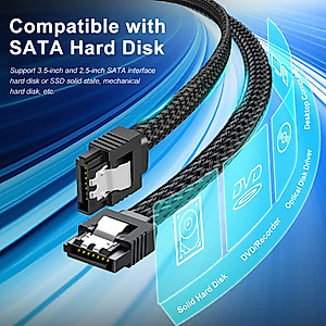 ELECTOP SATA III Cable, 6Gbps Straight HDD SDD Data Cable, SATA 3.0 Nylon Braided Cable with Locking Latch for SATA HDD, SSD, CD Driver, CD Writer(20 Inch, Black,5 Pack)