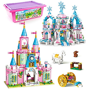 Friends Building Blocks Toys for Girls Age 6-12 Princess Castle Building Sets for Girls Magical Ice Palace Toy Castle Blocks Kit STEM Learning Roleplay Blocks for Kids Girls Christmas Birthday Gifts