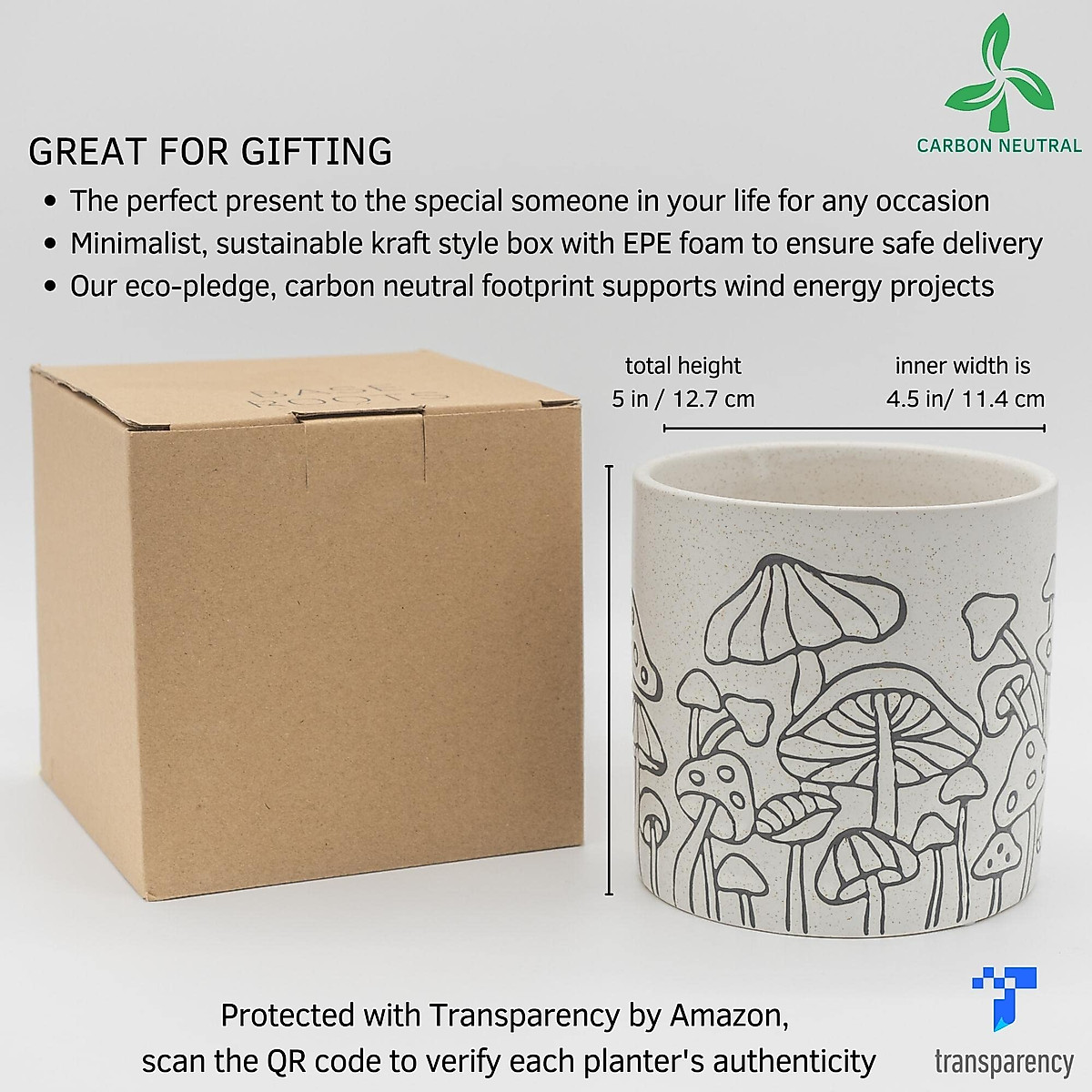 BASE ROOTS Mushroom Planter, Speckled White, Indoor/Outdoor, Holds Small Plants