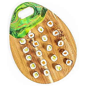 Wood Cheese Board and Knife Set, Large Cutting Board,16" x 12", Charcuterie board, Handmade Forest Resin decorated Tear Drop shape… (Forest)