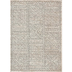 Well Woven Luda Beige Tribal Geometric Distressed High-Lo Pile Area Rug 8x10 (7'10" x 10'6")