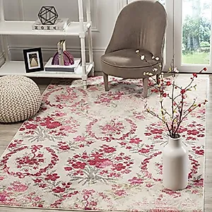 SAFAVIEH Monaco Collection Accent Rug - 2'2" x 4', Ivory & Pink, Floral Design, Non-Shedding & Easy Care, Ideal for High Traffic Areas in Entryway, Living Room, Bedroom (MNC205R)