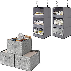 GRANNY SAYS Bundle of 3-Pack Rectangle Cloth Storage Bins & 2-Pack Closet Hanging Organizer for Bedroom
