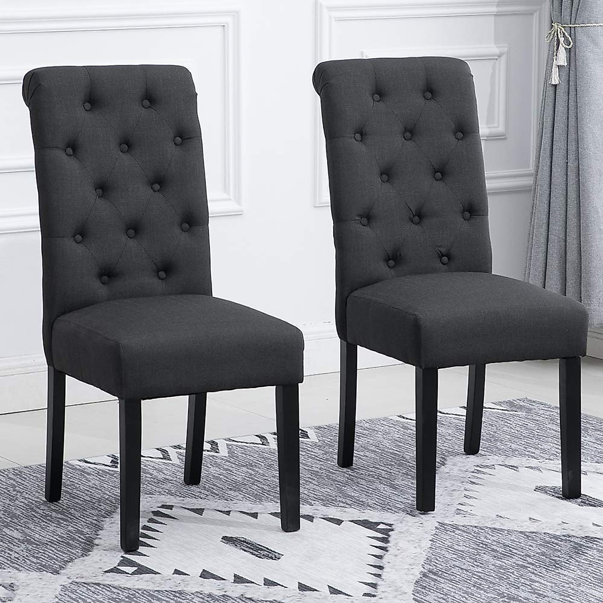 Huisenus Set of 4 Dining Chair Upholstered Fabric Padding Dining Chair Button for Dining Room Restaurant Wedding Reception(Charcoal, Set of 4)
