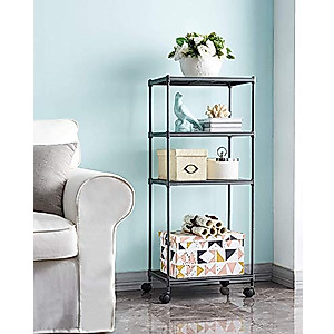 OVICAR 4-Tier Wire Storage Shelves, Adjustable Shelving Units with Wheels, Steel Metal Storage Rack for Kitchen Pantry Closet Laundry, Durable Organizer Garage Tool Storage Shelf (Grey, 4 Tiers)