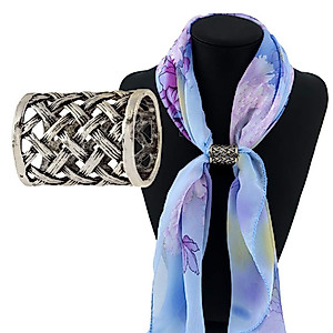Joyci 3pcs Retro Women's Scarf Ring Clip Slide in Gold Silver Tone Metal Antiqued Hollow Tube Chiffon Buckle (Silver)