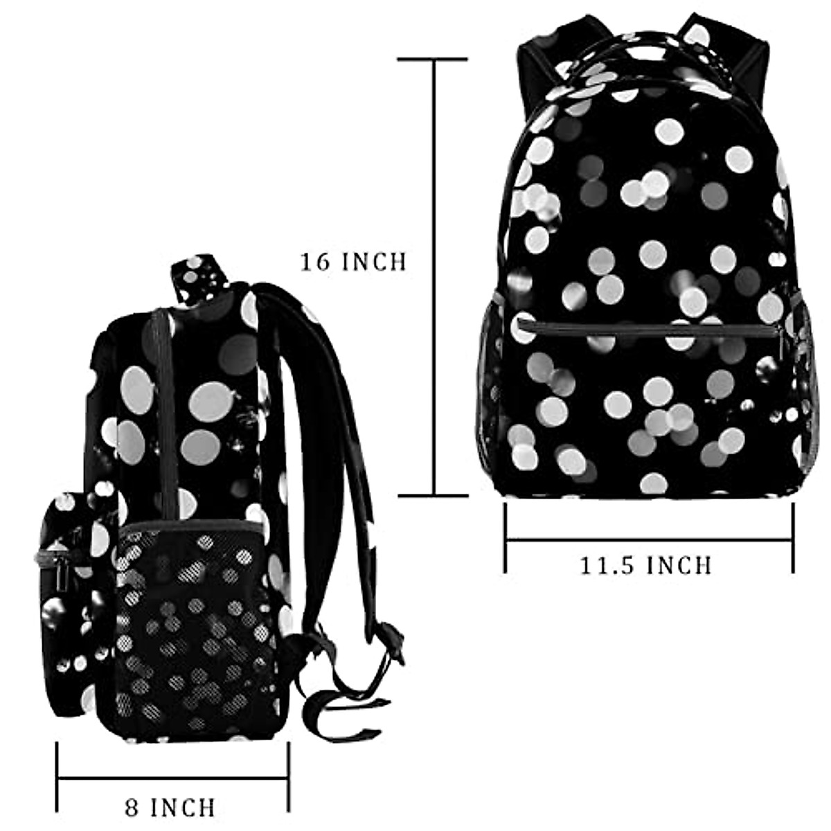 Teens Student Backpacks Boys Girls School Bookbags Laptop Backpack Black Polka Dot Schoolbag Purse Casual Daypack Bag with Multiple Pockets