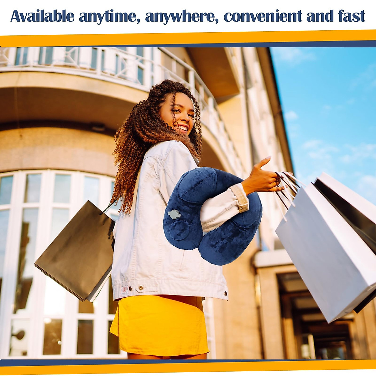 Self-Inflatable Travel Pillow with Eye Mask Earplugs Compact Bag, Inflatable Neck Pillow Support for Sleeping and Traveling, Airplane Pillow for Long Flight, Neck Cushion for Car Home Office Train