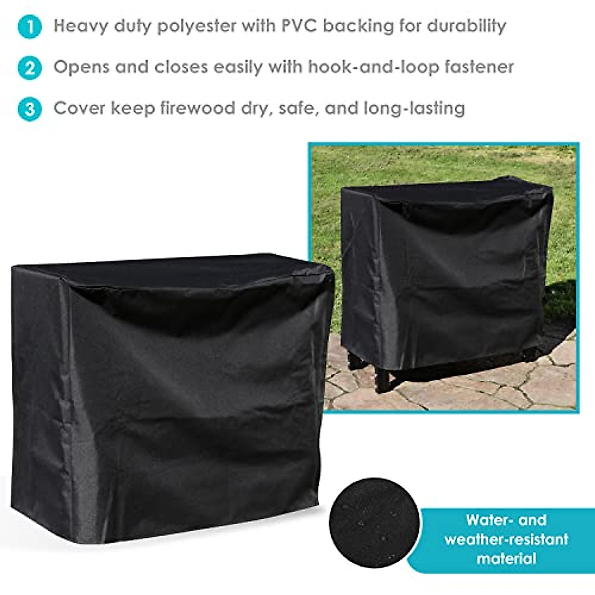 Sunnydaze 2-Foot Firewood Log Rack Cover - Heavy-Duty Weather-Resistant PVC Construction - Black