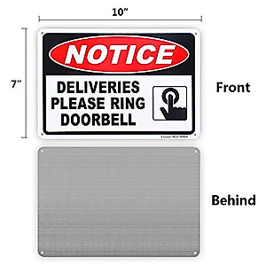 Deliveries Please Ring Doorbell Sign, 10"x 7" .04" Aluminum Reflective Sign Rust Free Aluminum-UV Protected and Weatherproof