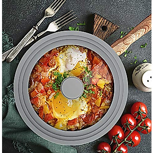 TOPULORS Universal Lid for Pots, Pans and Skillets, Tempered Glass with Silicone Rim Fits All 9 to 11 Inch Diameter Cookware, Frying Pan Cover, Replacement Lid, Dishwasher Safe, Grey