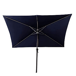 FLAME&SHADE 6.5 x 10 ft Rectangular Outdoor Market Patio Table Umbrella with Tilt, Navy Blue
