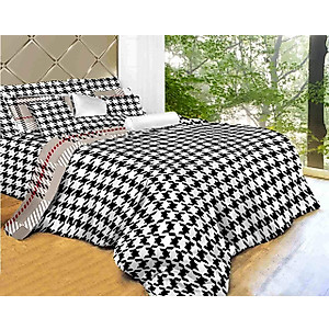 Dolce Mela DM498T 4-Piece Check Bedding Dorm Room Duvet Cover Set, Twin X-Large, Houndstooth, Off-White