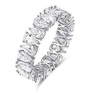 AVECON Eternity Rings Band for Women 925 Sterling Silver Stacking Rings Pear Cut White Cubic Zirconia Wedding Ring Size 6