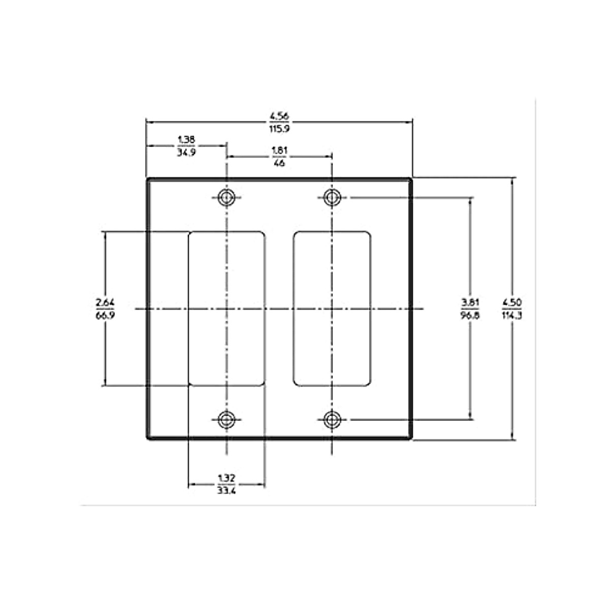 Leviton 80409-W 2-Gang Decora/GFCI Device Wallplate, Standard Size, Thermoset, Device Mount, White