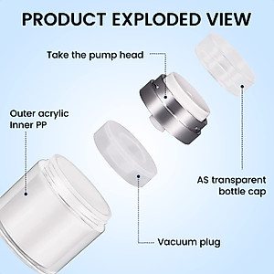 BOZILY Airless Pump Jar, Pump Jars for Lotions and Creams Refillable Cream Jar Vacuum Bottle Airless Cosmetic Pump Container (15+30+50+100ml)