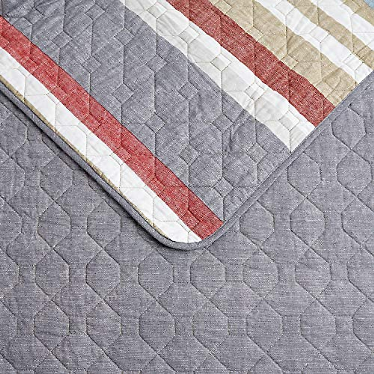 Eddie Bauer - Queen Quilt Set, Cotton Reversible Bedding with Matching Shams, Lightweight Home Decor for All Seasons (Salmon Ladder Multi, Queen)