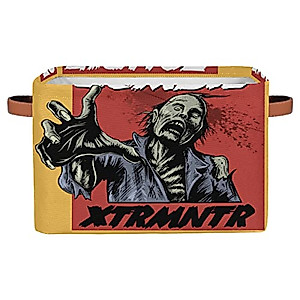Large Collapsible Storage Bins ,Horror Zombie Pattern Decorative Canvas Fabric Storage Boxes Organizer with Handles，Rectangular Baskets Bin for Home Shelves Closet Nursery Gifts