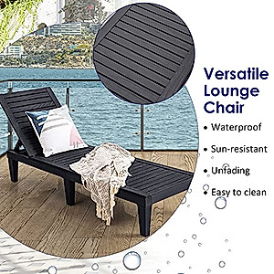 Tangkula Outdoor Chaise Lounge Chair, Lightweight Patio Lounge Recliner Chair with Adjustable Backrest, 5 Reclining Positions Chaise Lounger for Patio, Beach, Balcony, Poolside, Backyard (1, Black)