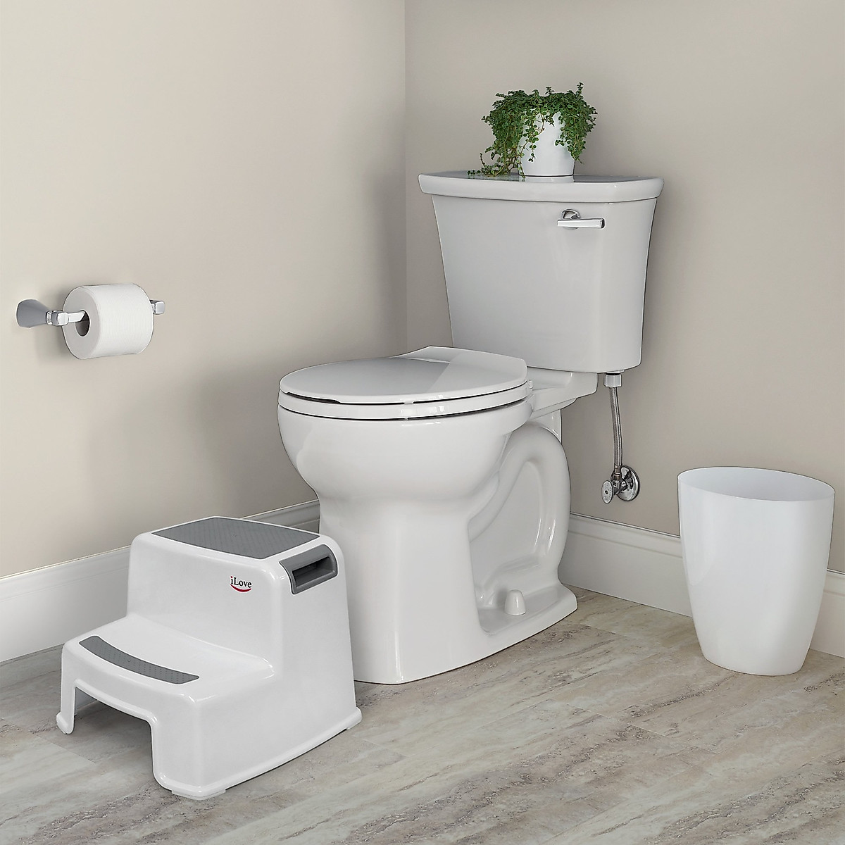 iLove 2 Step Stool for Kids and Toddlers, Bathroom and Toilet Stool for Potty Training, Slip-Resistant Soft Grips, Kitchen Stool with Handles, Dual Height - Gray (1 Pack)