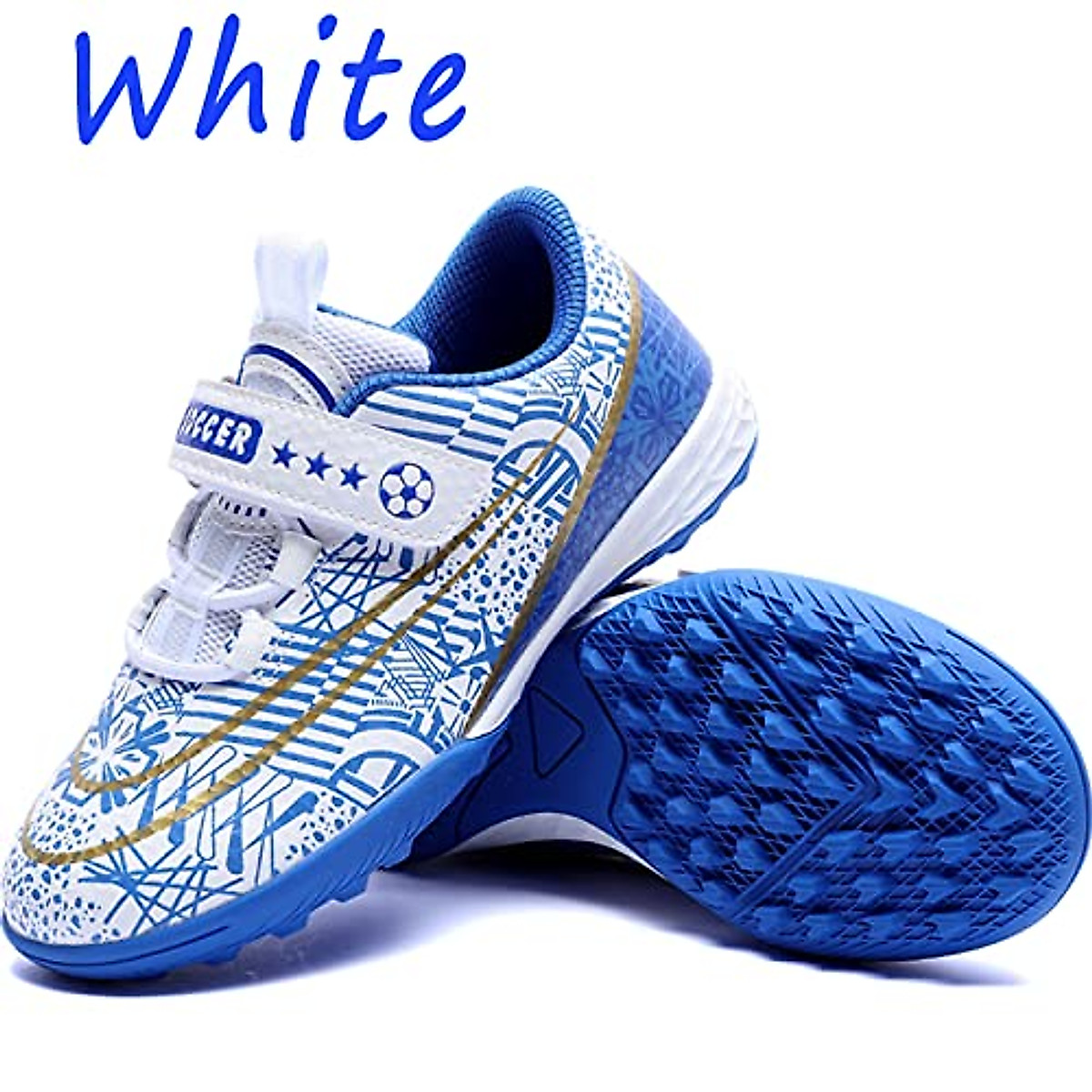 YANGTAOZI Kids Turf Soccer Shoes Boys Girls Youth Indoor Outdoor Soccer Cleats Football Shoes (Toddler/Little Kid/Big Kid) White