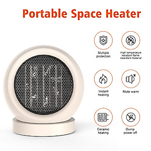 Lmkeji Portable Desk Heater,600W Energy Efficient Space Heater for Indoor Use,Safe and Quiet for Home and Office Use(Light Brown)