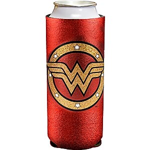 Spoontiques - Slim Neoprene Can Cooler - Slim Beverage Can Cooler - Keeps Drinks Colder Longer - Wonder Woman Slim Can Cooler (17160)