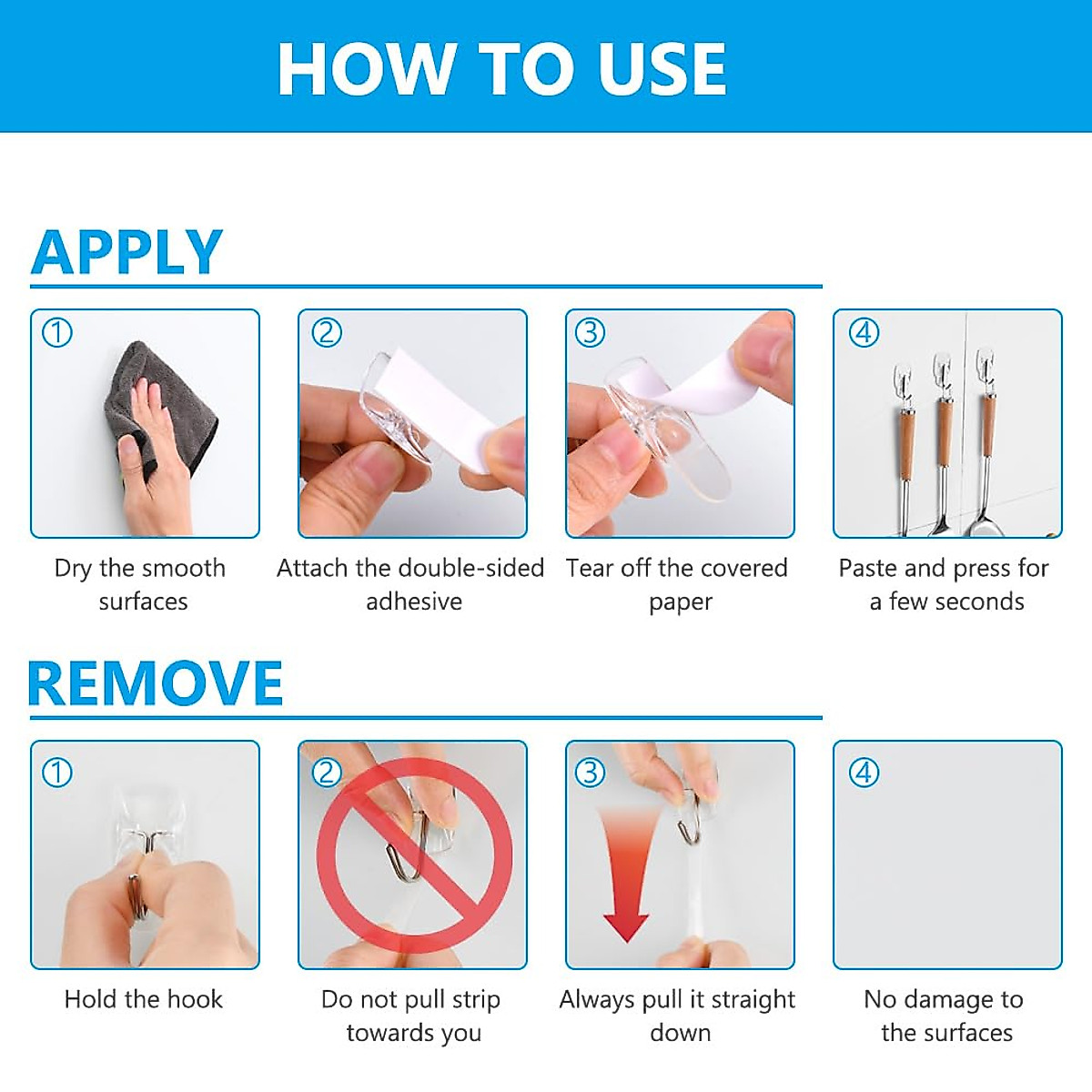 Ainiv Small Wire Toggle Hooks, 16 Clear Wall Hooks with 24 Adhesive Strips, Damage-Free Utility Hooks, No Tools Hanging Hooks Heavy Duty for Home Kitchen Office School Dorm Organizers