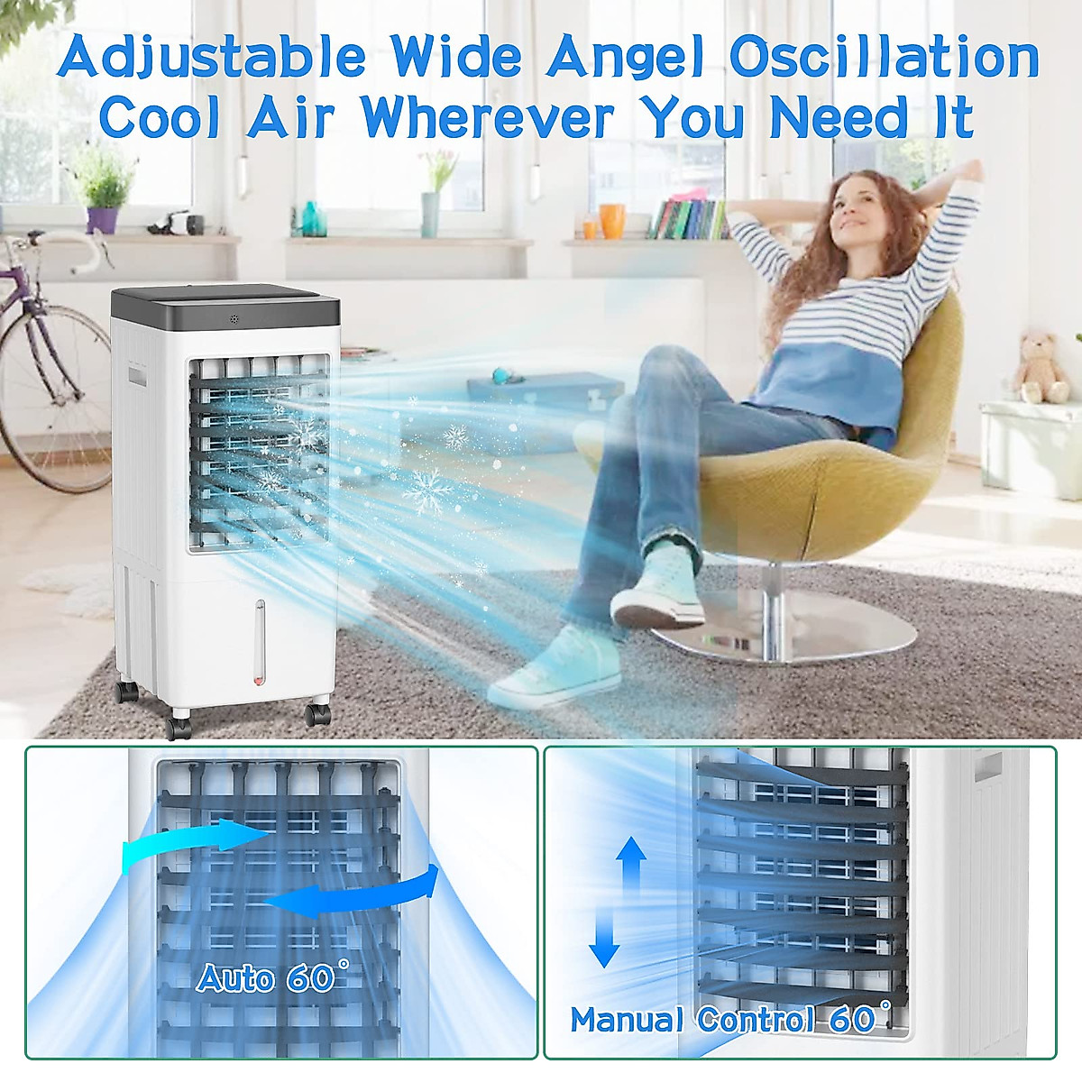 Air Conditioners,2024 Upgraded Portable Air Conditioner with 3 Gal Water Tank, Air Conditioner Portable for Room with 6 Ice Box, 3-in-1 Super Wind Quiet Swamp Cooler, AC for Room/Bedroom/Garage