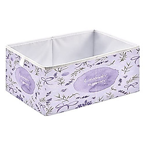 Kigai Lavender Purple Flowers Cube Storage Bins - 11x11x11 in Large Foldable Cubes Organizer Storage Basket for Home Office, Nursery, Shelf, Closet