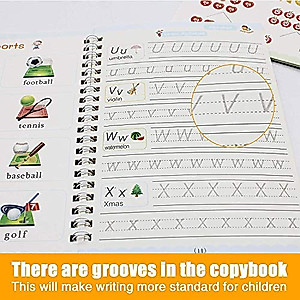 Magic Practice Copybook for Kids, Number Tracing Book for Preschoolers, Magic Calligraphy Copybook Set Practical Reusable Writing Tool for Kid Calligraphic Letter Writing Drawing Mathematics