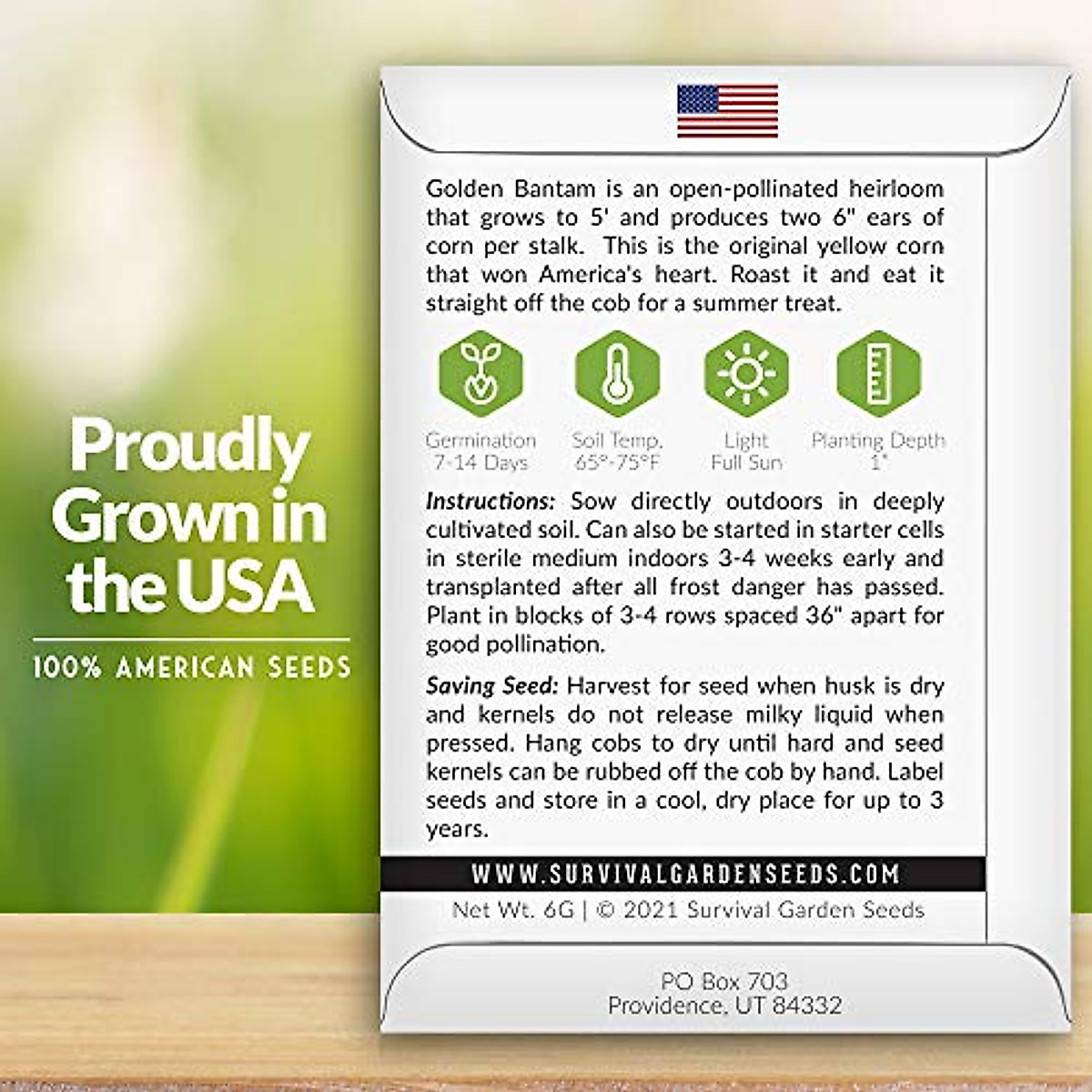 Golden Bantam Sweet Corn Seed for Planting - 1 Pack with Instructions for Growing - Grow Yellow Corn Outdoors in The Vegetable Garden - Untreated Non-GMO Heirloom Sweetcorn - Survival Garden Seeds