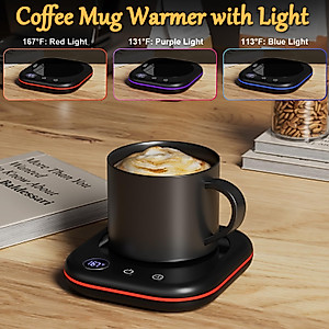 Mug Warmer Upgraded,Coffee Mug Warmer for Desk LEDs Light 3 Temp Settings (45-75℃) 1-12H Timer 4 H Auto Shut Off Beverage Cup Candle Warmer for Coffee Tea Milk(Black)