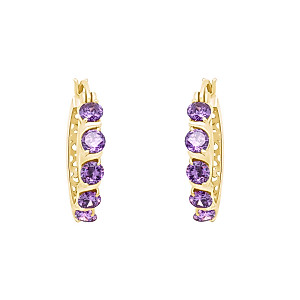 Round Cut Purple February Amethyst Birthstone Snap Closure Hoop Earrings In 14k Yellow Gold Over Sterling Silver