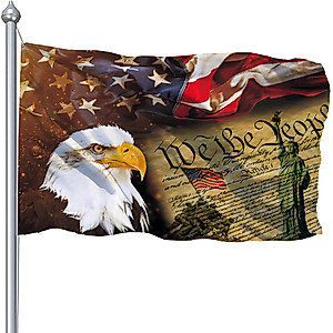 Statue of Liberty Flag Outside, Rustic Constitution Flag 3x5 Ft, Vintage American Bald Eagle Flags For Outdoor, Double Printed 4th Of July Flag Patriotic Memorial Independence Banner