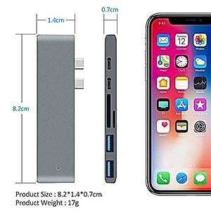 XUNMAIFHB Portable Docking Station,Dual Type-c USB C MacBook pro to HDMI TF Card Reader HUB Docking Station 4K Thunderbolt3 USB-C SD MicroSD USB 3.0 Fast Transmission