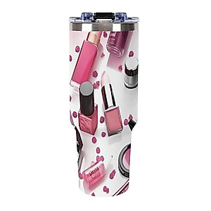 Modern Woman Cosmetic Insulated Stainless Steel Travel Mug, 40 Oz Tumbler with Handle And Straw Double-Wall Vacuum Coffee Cup, Leak-Proof Lid, Keeps Drinks Hot/Cold for Hours