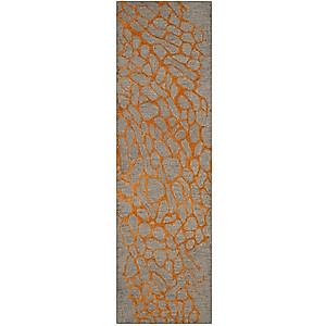 SAFAVIEH Blossom Collection Runner Rug - 2'3" x 6', Grey & Orange, Handmade Wool & Viscose, Ideal for High Traffic Areas in Living Room, Bedroom (BLM695C)