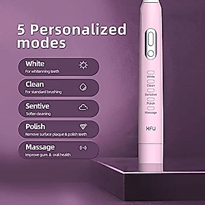 XFU Sonic Toothbrushes for Adults and Kids, 3 Brush Heads, with 5 Modes and IPX7 Waterproof, Battery Electric Toothbrush Build in 2 Mins Timer 40,000 VPM XF-11 Pink