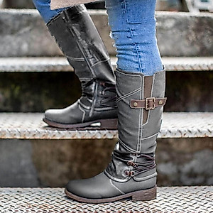 Womens Sandals, Knee High Boots Women Wide Calf Women Cute Boots T Strap Shoes Boho Booties Trendy Lightweight Boots Women's Over-The-Knee Boots Grey