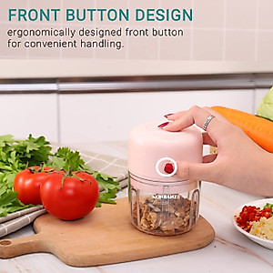 KONBANZE 2-CUP Electric Portable Mini Garlic Onion Chopper Crusher Small Food Processor Mini Food Processor Masher USB Charging Food Vegetable Cutter Kitchen Gadgets (PINK)