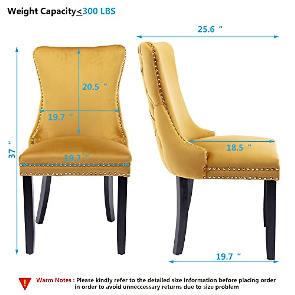 Velvet Upholstered Dining Chairs Set of 2 Wingback Kitchen Room Accent Chairs Solid Wood Leg Dinner Chairs with Nailhead Trim Button Tufted Back,Stylish,Luxury and Elegant (Golden Yellow)