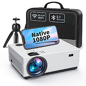 4K Projector with 5G WiFi and Bluetooth, Acrojoy 450 ANSI Native 1080P Mini Projector Support 400"Display, 75% Zoom, Portable Outdoor Movie Projector W/ Tripod and Bag, Compatible W/ TV Stick/USB/PS5