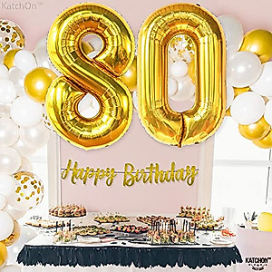 KatchOn, Gold 80th Birthday Balloons - 40 Inch | 80th Birthday Decorations For Men | 80th Birthday Decorations For Women | 80 Gold Balloon Number, 80th Birthday Decorations Gold | Gold 80 Balloon