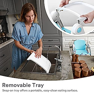 FLIPPA Baby Booster Seat for Dining Table, Folding Portable Booster Chair for Toddlers Eating with Tray and Seat Belt Blue