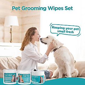 Dog Teeth Cleaning Wipes Dog Eyes Wipes Dog Ear Wipes Finger (3 Pack 200 Wipes) Pet Cleaning Wipes Kit,Dog Wipes Cleaning Deodorizing for Removing Plaque and Tartar & Ear Wax & Eye Secretions