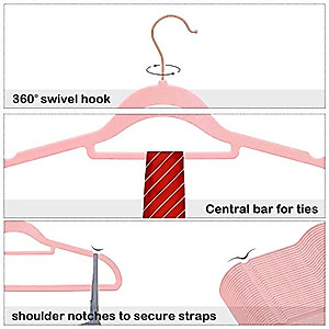 BBFISH Premium Velvet Hangers Home Non-Slip Clothes Hanger 50 Pack Ultra Thin Space Saving with 360° Swivel Rose Gold Hook Strong and Durable Coat Hangers (Pink)