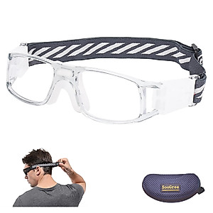 SooGree Sports Goggles Glasses -Basketball Soccer Football Sports Protective Eyewear Goggles Eye Safety Glasses Frame Removable PC Lens with Adjustable Goggles Strap (8107 gray frame white pad)
