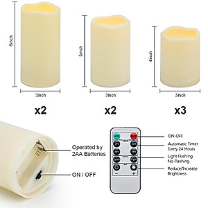Aignis Flameless LED Candles with 10-Key Remote & Timer, Outdoor Indoor Waterproof Battery Operated Candles for Home/Wedding/Holiday Décor, Exquisite Set of 7 (D3'' x H4''/5''/6'')